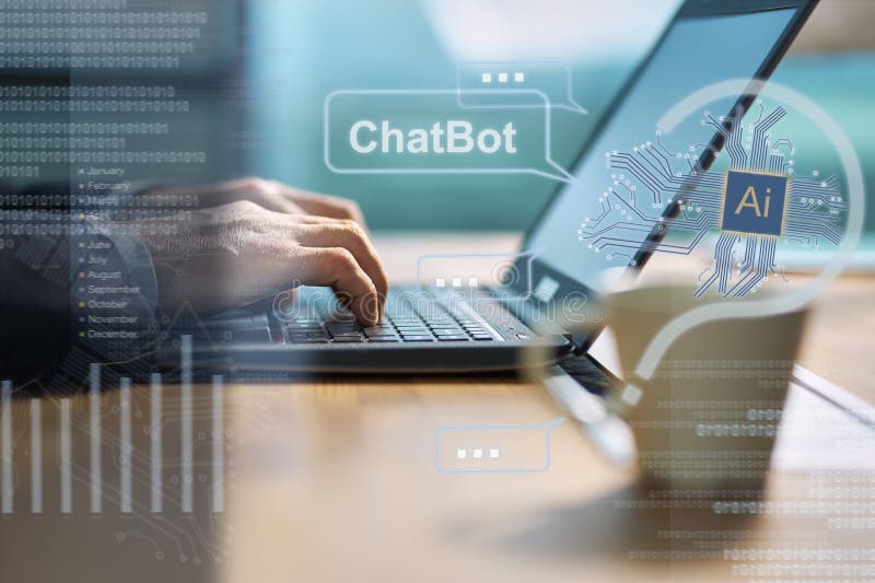 Person Chatting with an AI ChatBot Using Laptop Computer Stock Photo ...
