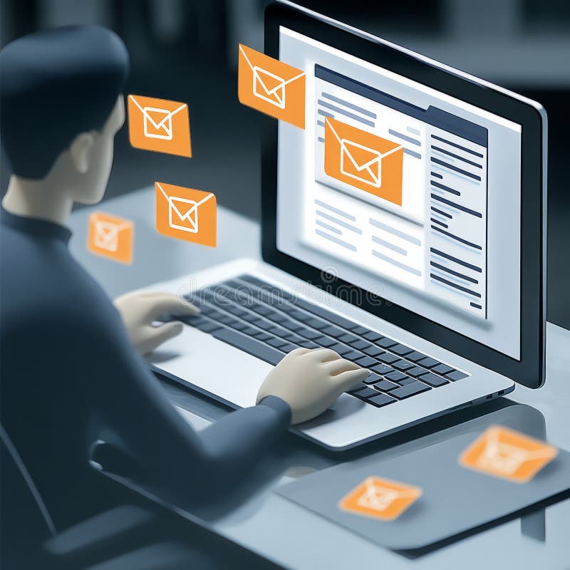 Person Checking Email on Laptop Stock Illustration - Illustration of ...