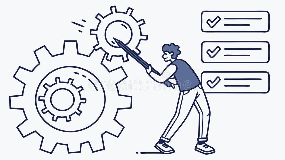 Person Checking Task List with Gear, Workflow Management, Process ...