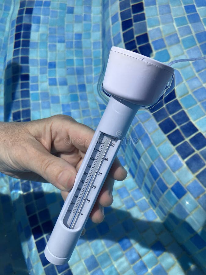 Thermometer in Swimming Pool, Checking Water Temperature in Summer ...
