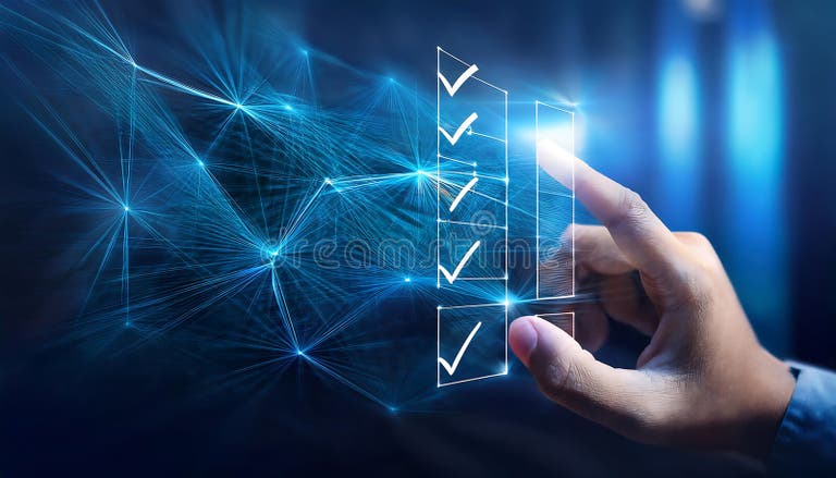 Person Checks Off Items on a Digital Checklist, Symbolizing Task ...