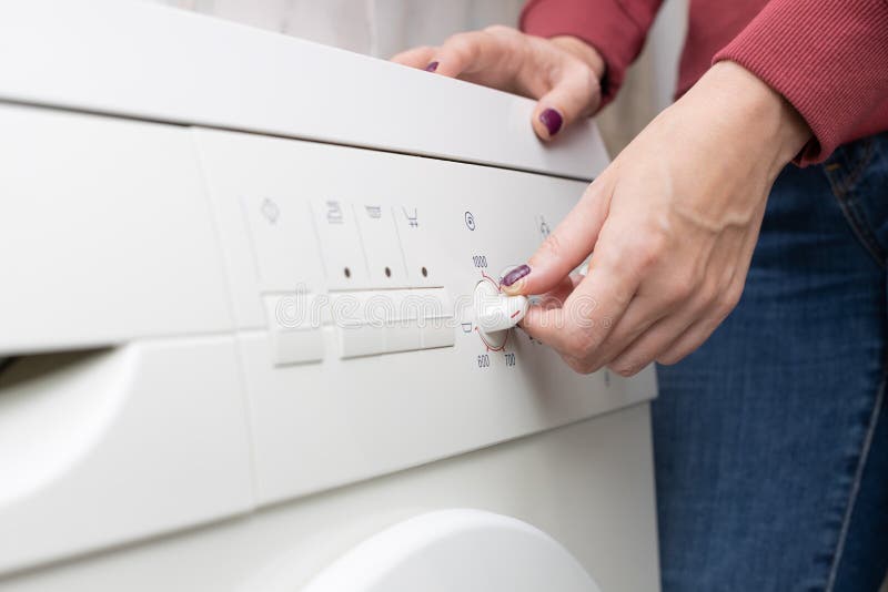 A Person Chooses a Washing Mode with a Switch. Stock Photo - Image of ...