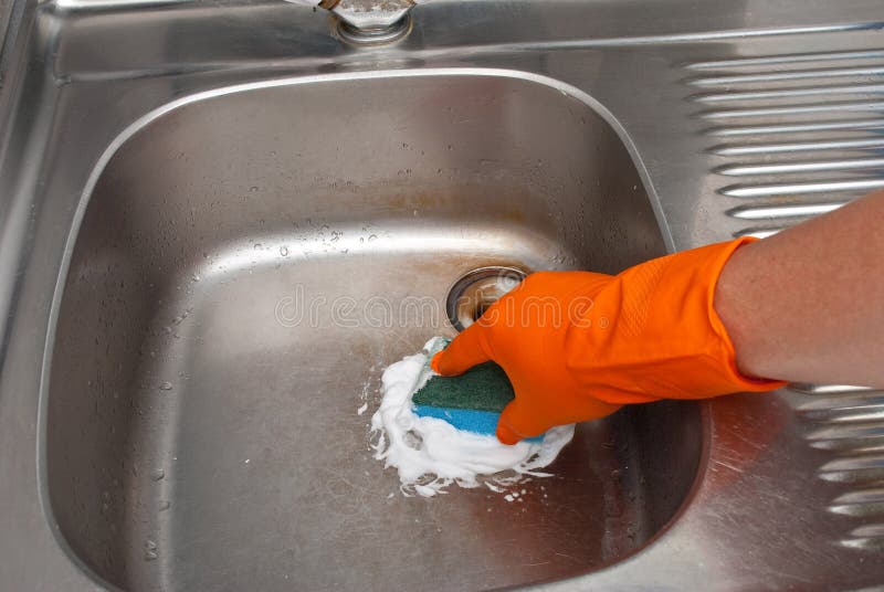 Person Cleaning the Kitchen Sink Stock Image - Image of polishing ...