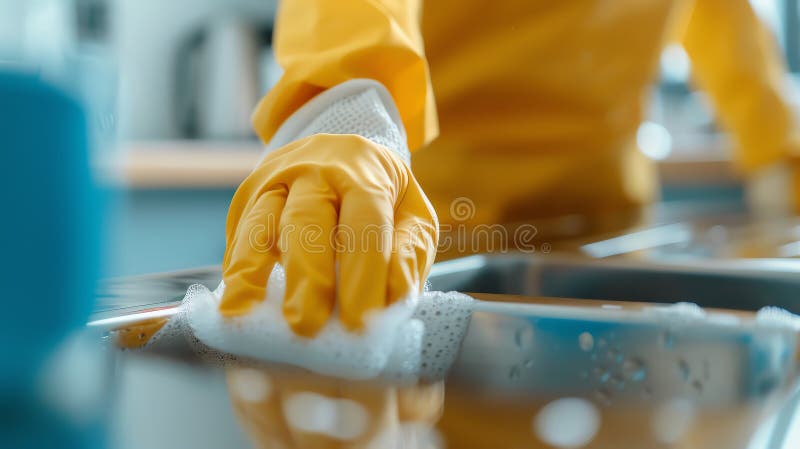 A Person Cleaning the Kitchen Sink with a Sponge, Ensuring Its Spotless ...