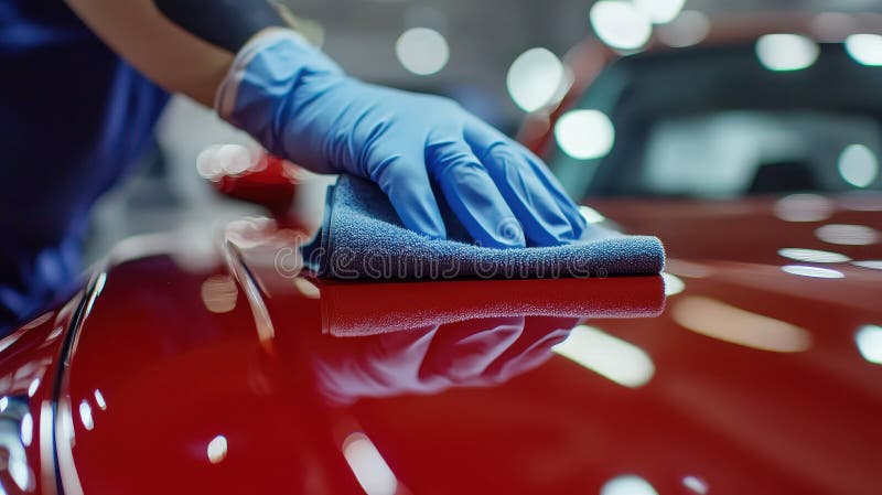 A Person Cleaning a Shiny Red Car with a Microfiber Cloth Stock ...