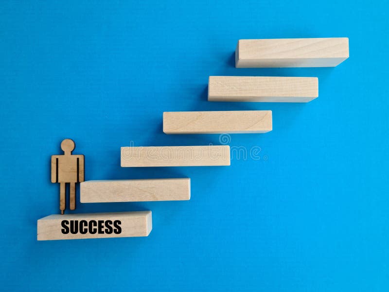 Wooden Figure Climbing Block Stairs Leadership Development Concept ...