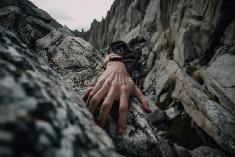 A Person Climbing Up a Rock Face To Face. Generative AI Image. Stock ...