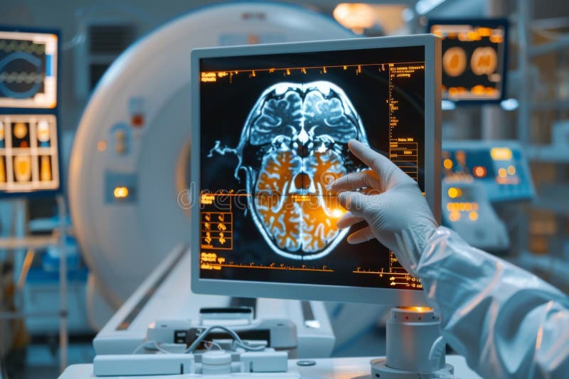 A Person Looks at a Brain MRI on a Computer Screen Stock Photo - Image ...