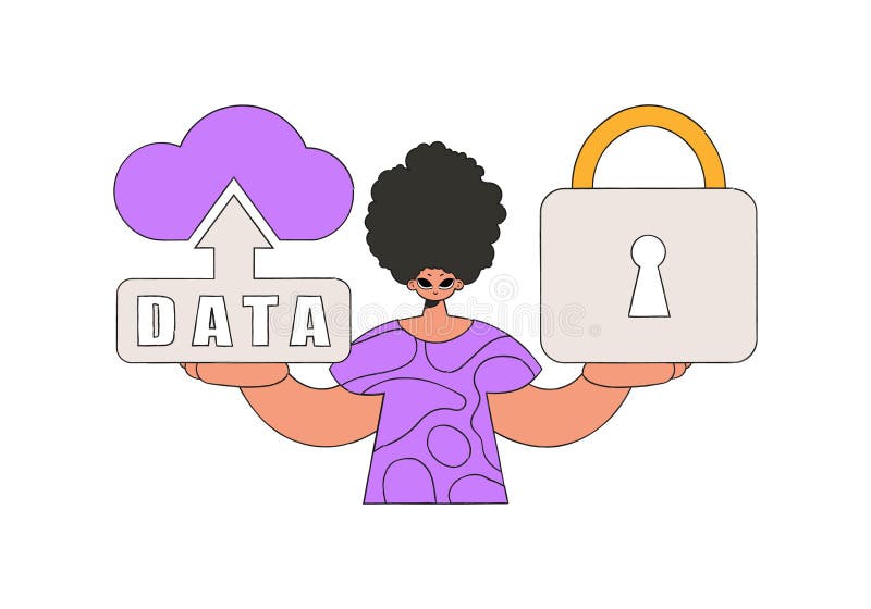 Person with Cloud and Padlock Keeping Precious Data Safe. Stock Vector ...