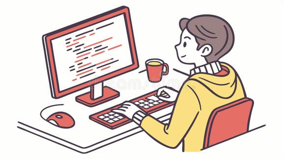 Person Coding on Computer, Programming and Tech Vector Design ...