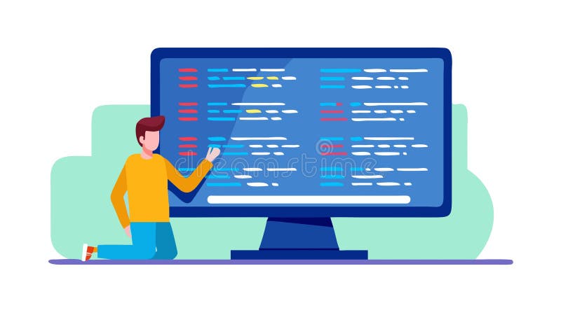 Person Coding on Desktop Computer, Software Development, Programming, it Professional, Vector ...