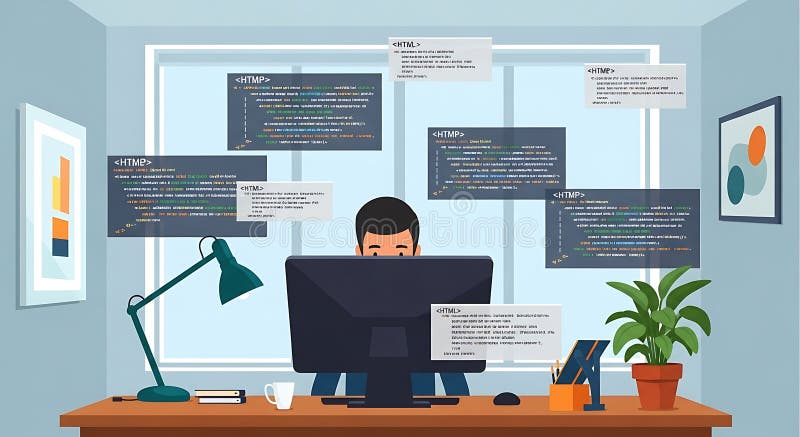 Coder s Workspace stock image. Image of learning, lamp - 389019661