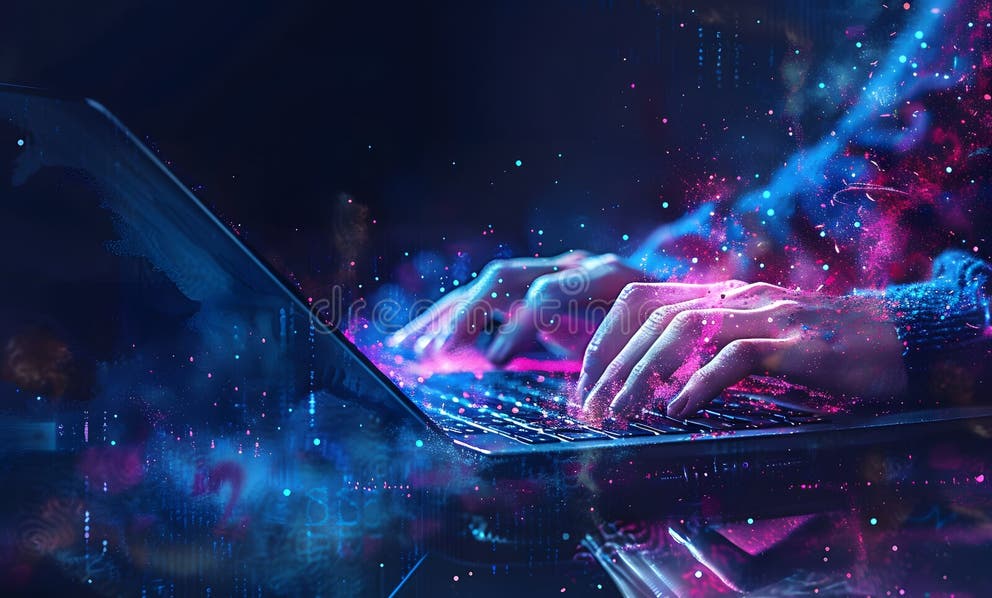 Person Coding on Laptop with Digital Data Visualization, Futuristic ...