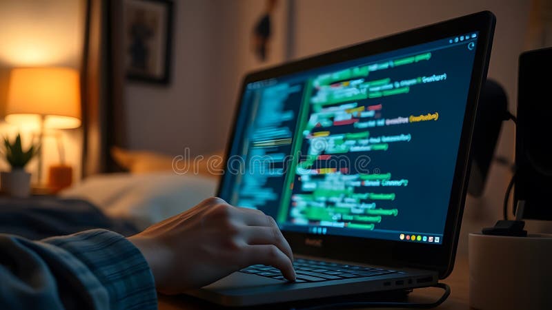 Person Coding on a Laptop, Immersed in Software Development Stock ...