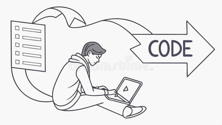 Person Coding on Laptop, Programming and Software Development Vector ...