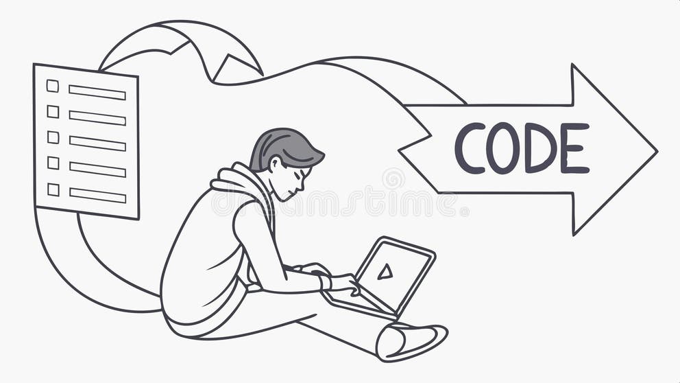 Person Coding on Laptop, Programming and Software Development Vector Design Generative AI Stock ...