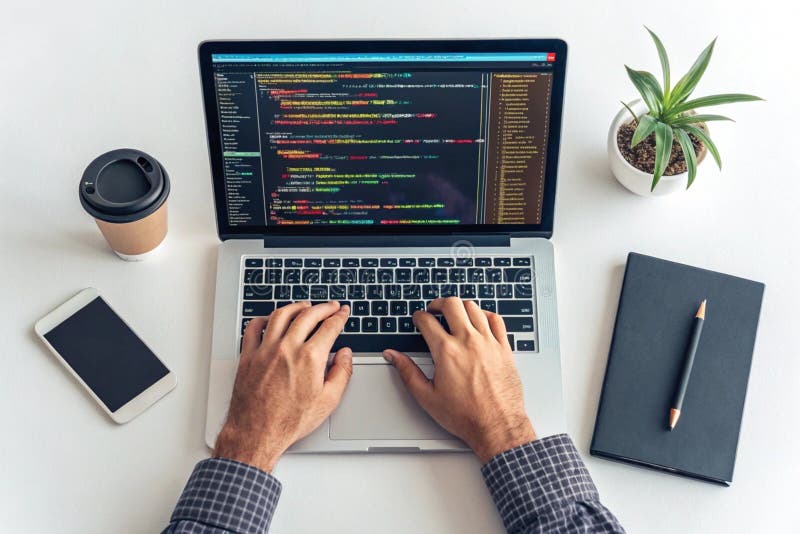 Person Coding on a Laptop with Vibrant Programming Code on the Screen - Generated by Ai Stock ...