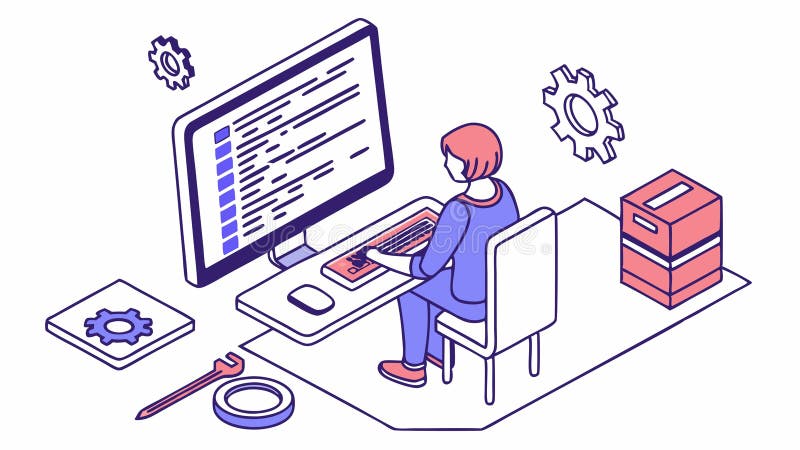 Person Coding in Minimalist Workspace, Vector Design Generative AI Stock Vector - Illustration ...