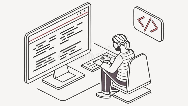 Person Coding or Programming on Desktop Computer, Vector Design Generative AI Stock Vector ...