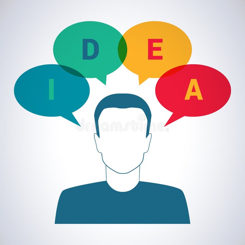 Person with Colorful Idea Speech Bubbles Stock Vector - Illustration of ...