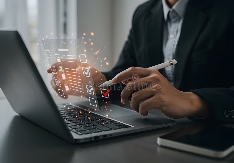 Online Survey Form Digital Checklist on Laptop for Business Analysis ...