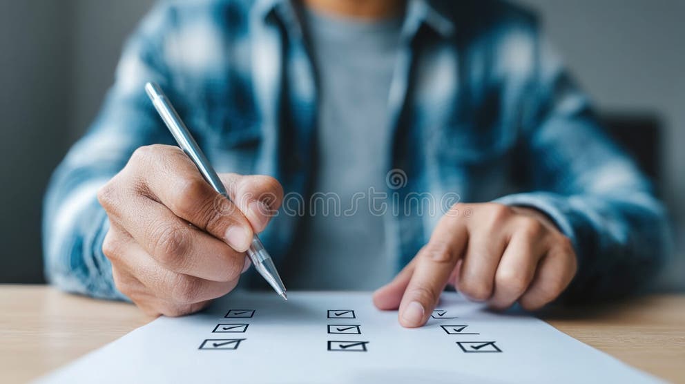 A Person Completing a Checklist, the Image Emphasizing the Focus on the ...