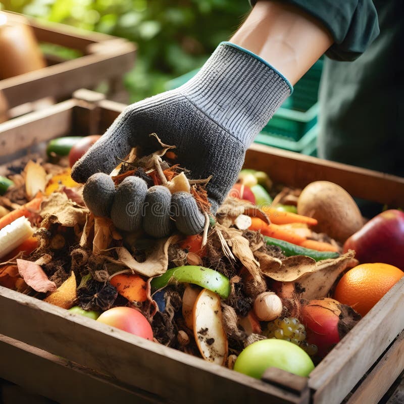 Person Composting Fruit and Vegetable Waste in Backyard. AI Generated ...