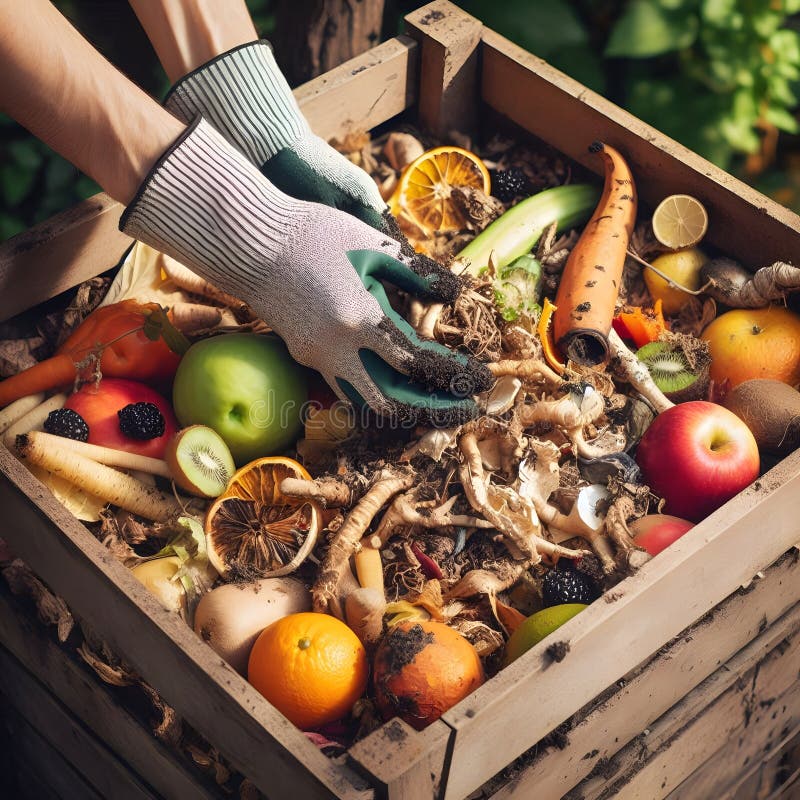 Person Composting Fruit and Vegetable Waste in Backyard. AI Generated ...
