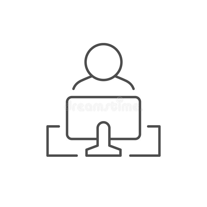 Person at Computer Line Outline Icon Stock Vector - Illustration of ...
