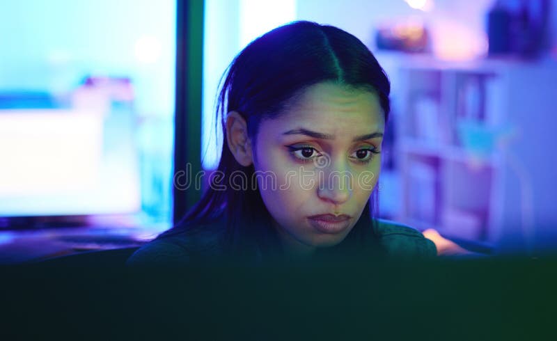 Person, Computer or Stress Face in Neon House and Cybersecurity ... Person, Computer or Stress Face in Neon House and Cybersecurity ...