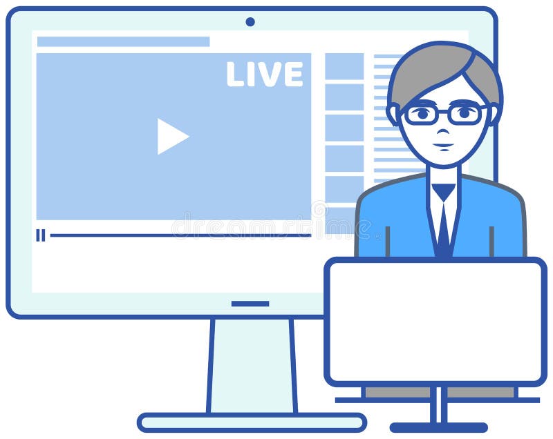 Person with Computer Turns on Video Player To View Lesson. Man Watching ...