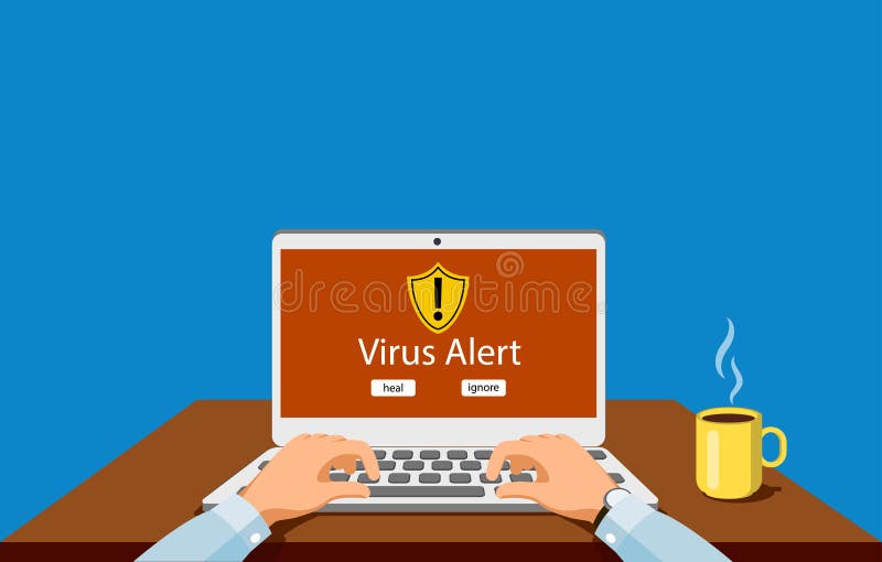 Person at the Computer Virus Notification Concept of Virus Protection ...