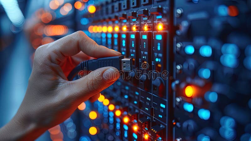 Person Connecting To Server Using USB Device Stock Illustration ...