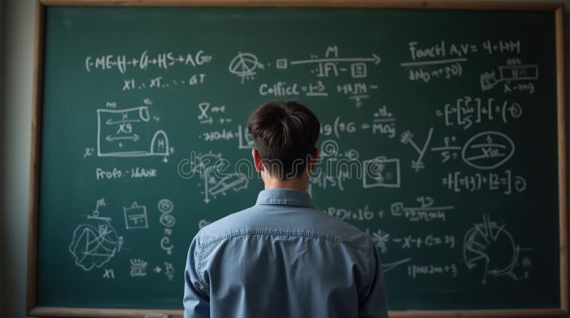 Person Contemplating Complex Mathematical Equations on a Chalkboard ...
