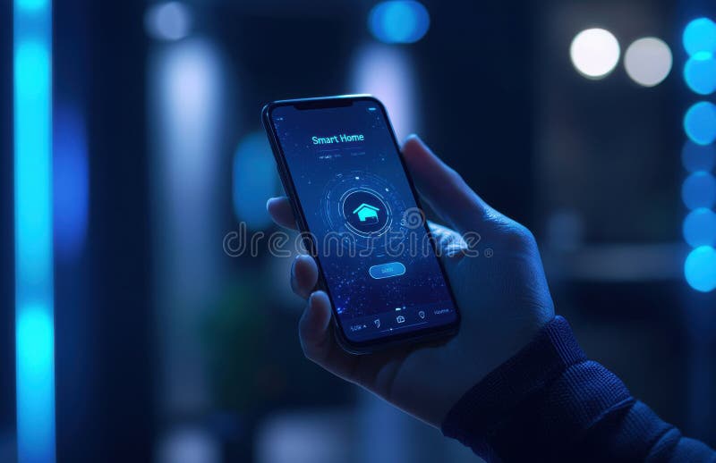 Person Controlling Smart Home System with Smartphone at Night Stock ...