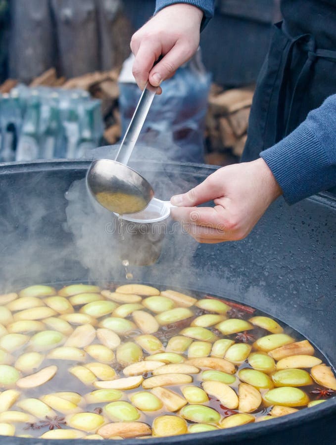 A Person is Cooking Apples in a Large Pot Stock Photo - Image of nature ...