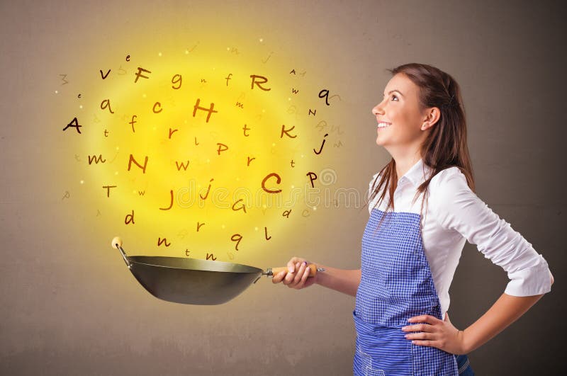 Person Cooking Letters in Wok Stock Image - Image of compose, happy ...