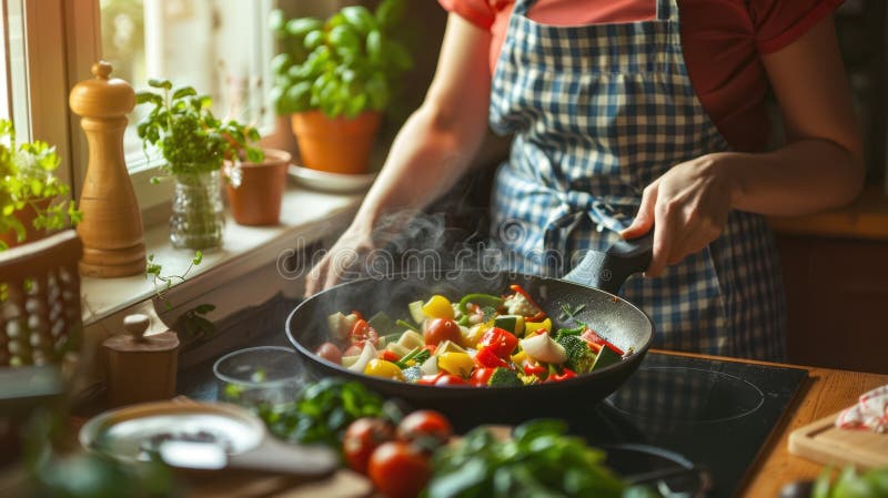 The Person Cooking Vegetables Stock Illustration - Illustration of food ...