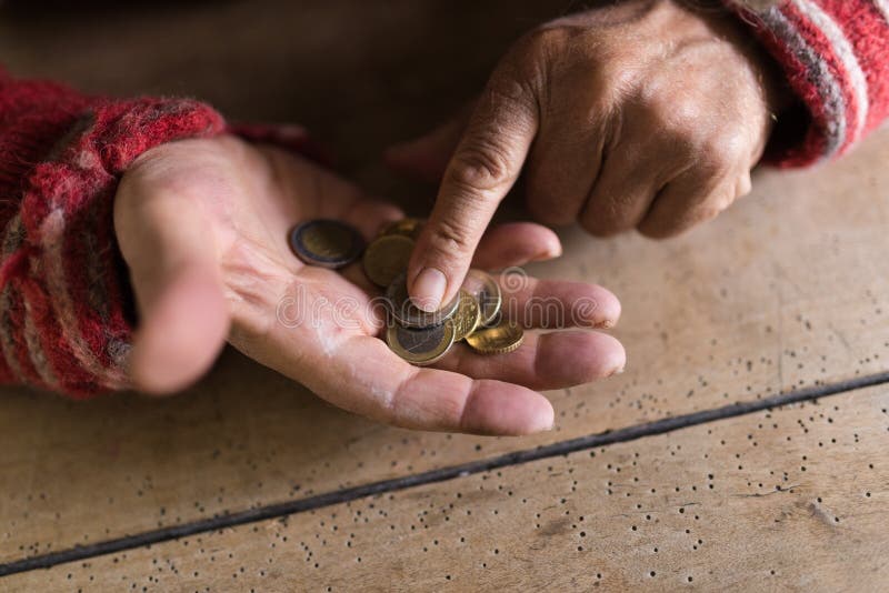 Person Counting Small Change in Palm of Hand Stock Image - Image of ...