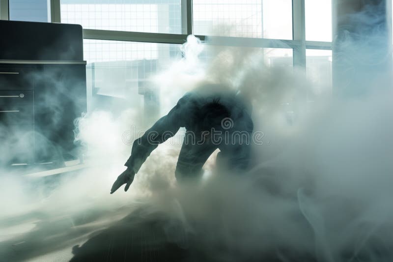 Person Crawling Low Under Smoke in a Blazing Office Space Stock Photo ...