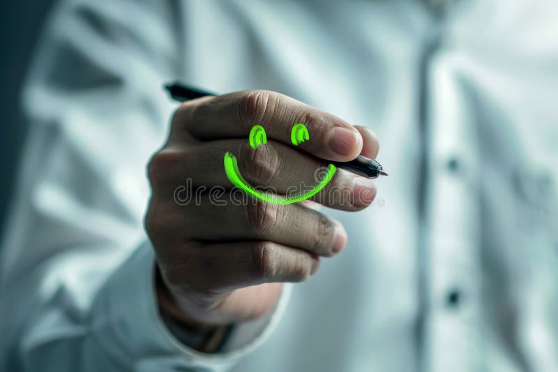 A Person Create a Green Smiley Face on Glass. Ai Generative Stock Image ...