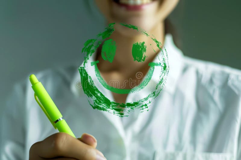 A Person Create a Green Smiley Face on Glass. Ai Generative Stock Image ...