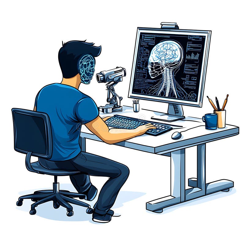 Person Creating Art Using AI Technology in Cartoon Style Stock ...