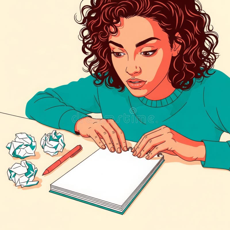 A Person in a Creative Crisis is Sitting at a Desk, Staring at an Empty ...