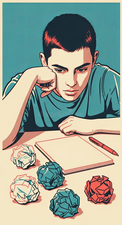 A Person in a Creative Crisis is Sitting at a Desk, Staring at an Empty ...