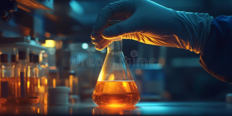 Person Currently Holding Beaker Contains Yellow Liquid Stock Photos ...