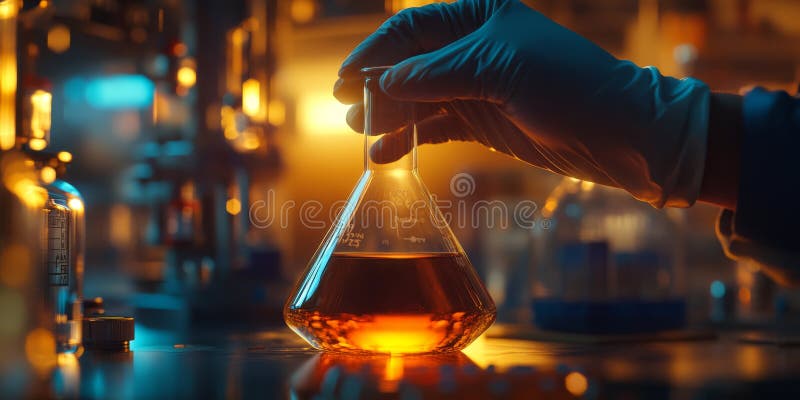 A Person is Currently Holding a Beaker that Contains a Yellow Liquid in ...