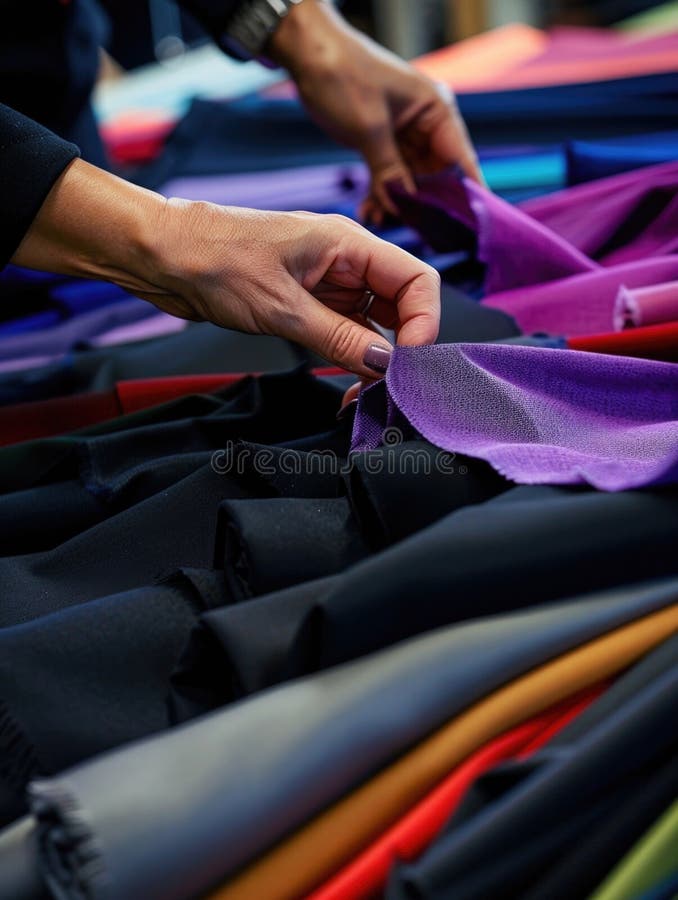 A Person Cuts Fabric on a Table with Scissors and Measuring Tape Stock ...