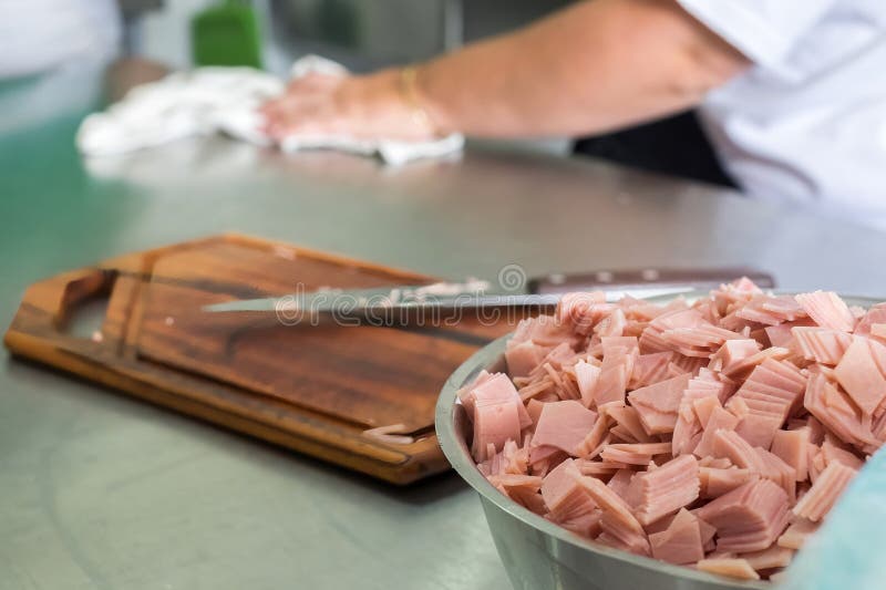A Person is Cutting Ham on a Cutting Board Stock Photo - Image of knife ...