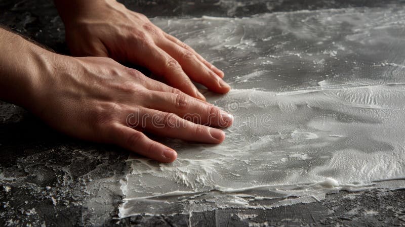 A Person is Cutting Something on a Table with Their Hands, AI Stock ...